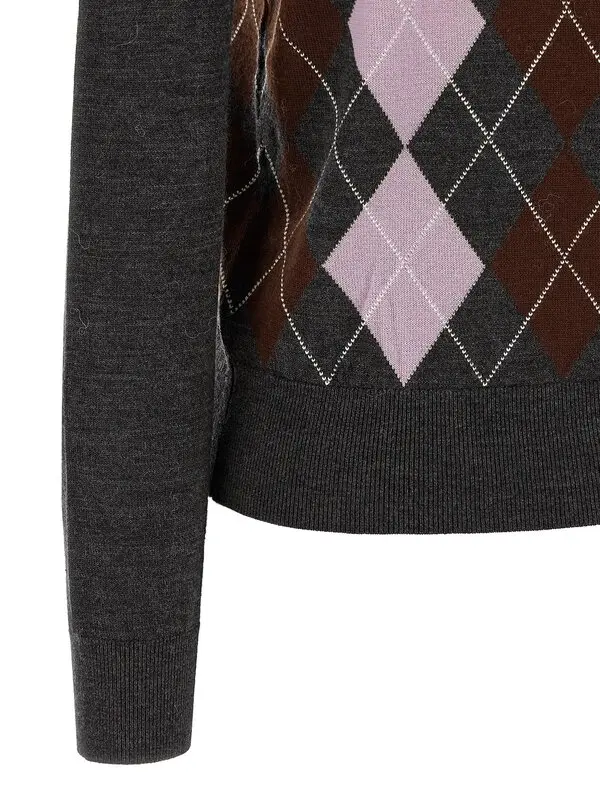 SELF-PORTRAIT Grey Argyle Lightweight' Sweater