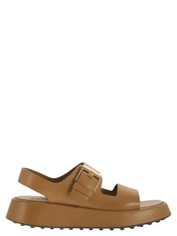 TOD'S Leather Sandal With Buckle - Multicolor