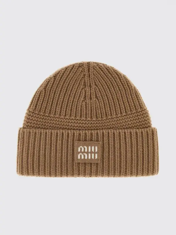 Miu Miu Cashmere Blend Ribbed Knit Hat - Brown