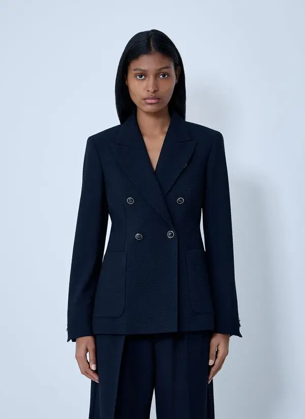 Max Mara Textured Wool Double-breasted Blazer - Blue