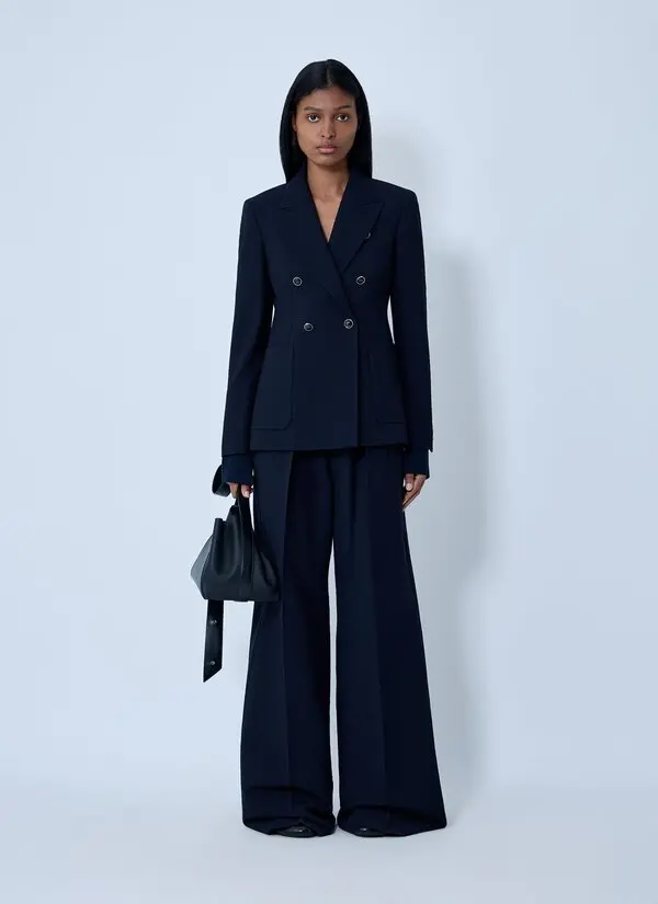 Max Mara Textured Wool Double-breasted Blazer - Blue