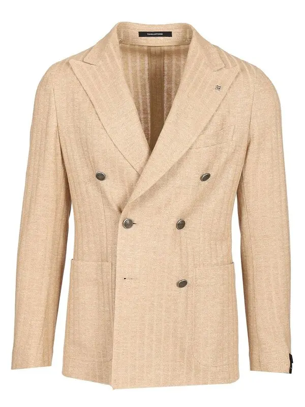 Tagliatore Montecarlo Linen Cotton Double Breasted Blazer - Cream