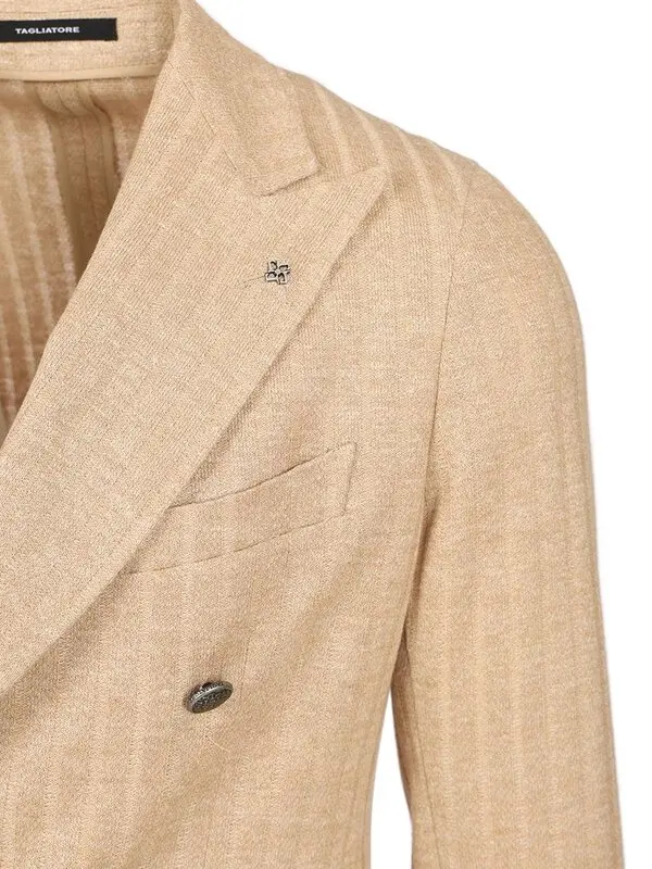Tagliatore Montecarlo Linen Cotton Double Breasted Blazer - Cream