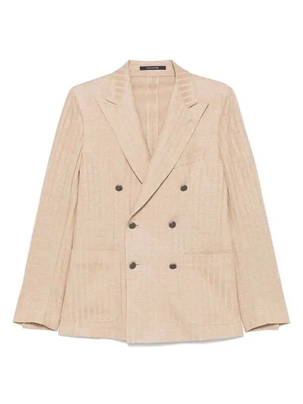 Tagliatore Montecarlo Linen Cotton Double Breasted Blazer - Cream
