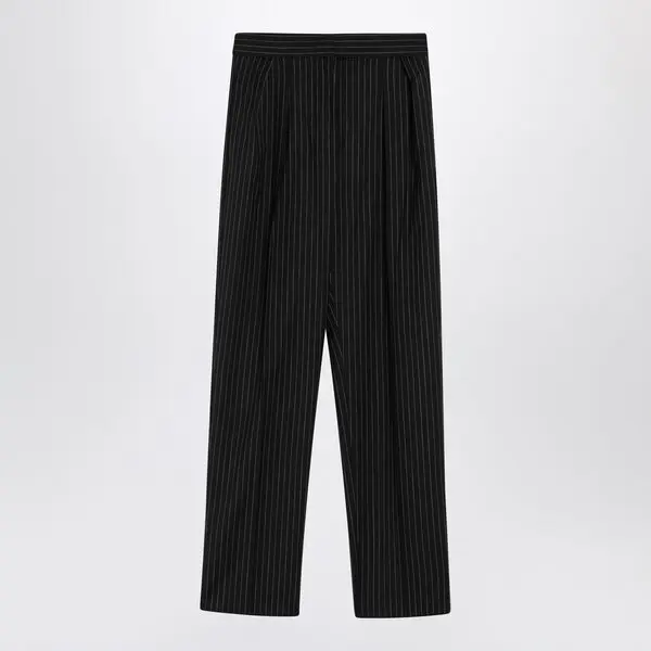 Max Mara Pinstriped Virgin Wool Trousers - Black