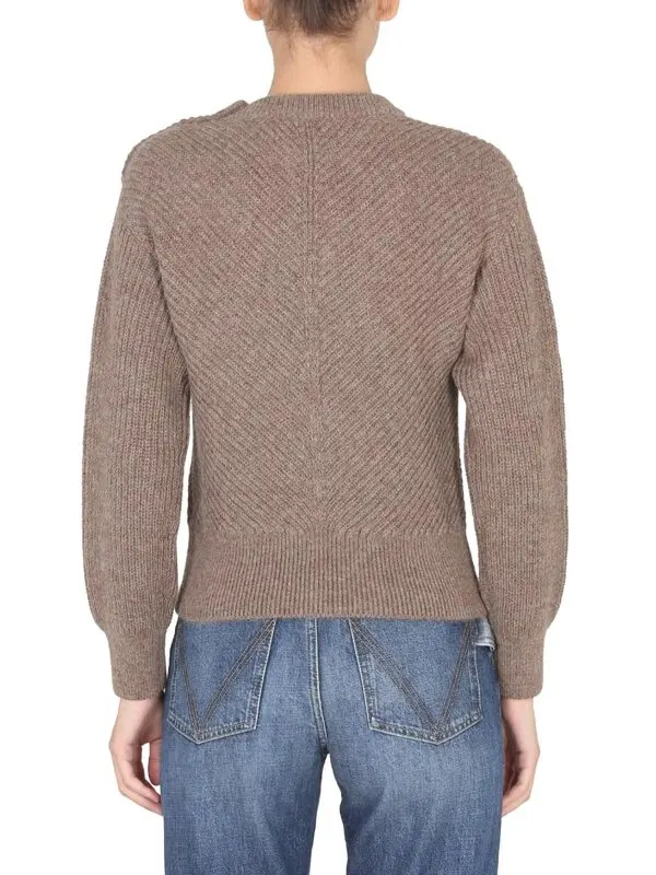 Bottega Veneta Alpaca Knit Sweater With Chevron Pattern - Cream