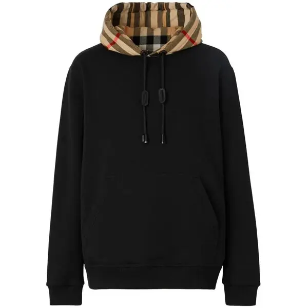 Burberry Check Pattern Hooded Sweatshirt - Black