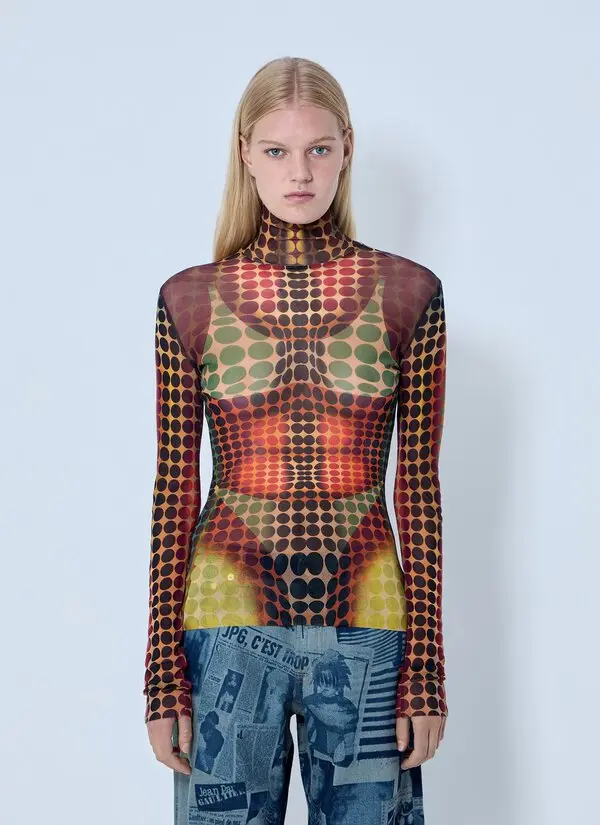 JEAN PAUL GAULTIER Re-edition The Dots Mesh Top - Brown