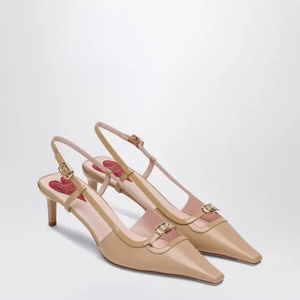 ROGER VIVIER Desert Leather Decolletes Slingback Viv Canard - Cream