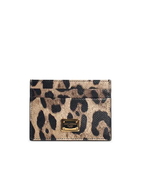 Dolce & Gabbana Dauphine' Leopard Print Leather Card Holder - Brown