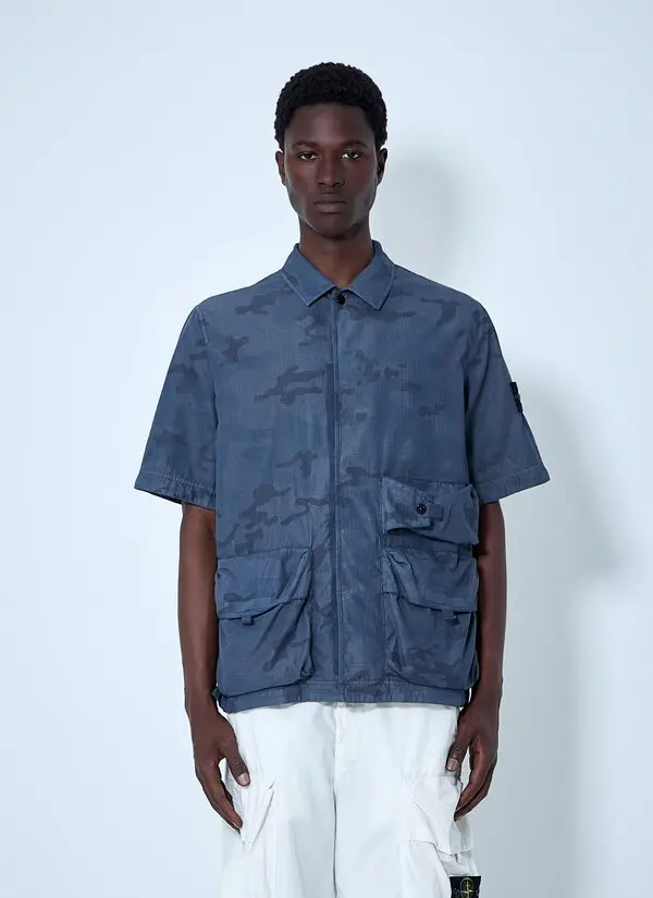 Stone Island Short-sleeve Overshirt With Flap Pockets - Blue