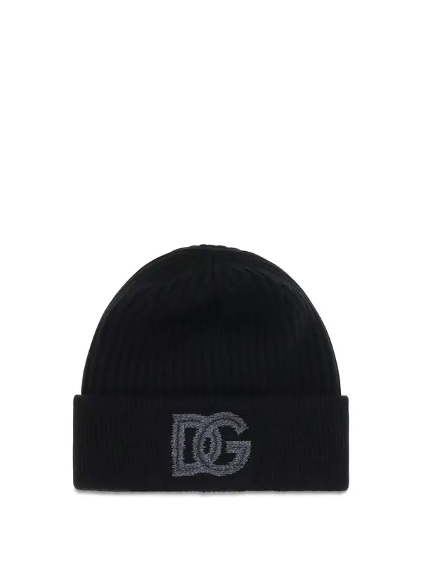 Dolce & Gabbana Logo English Rib Knit Beanie - Black