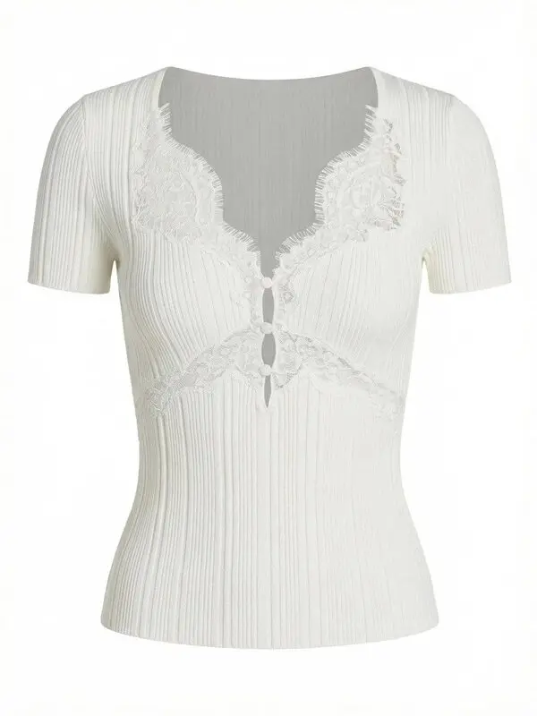 SELF-PORTRAIT Lace Trim Knit Top - Multicolor