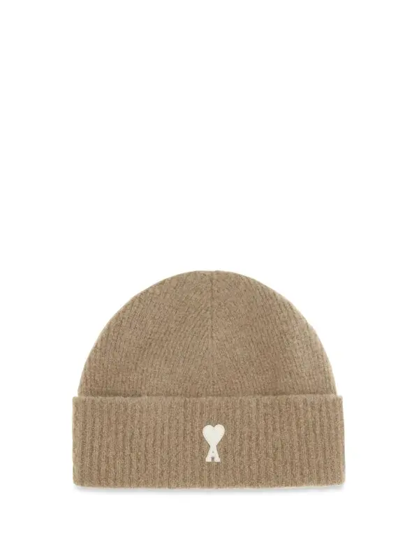AMI Paris De Coeur Wool Beanie - Cream