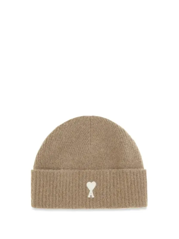 AMI Paris De Coeur Wool Beanie - Cream