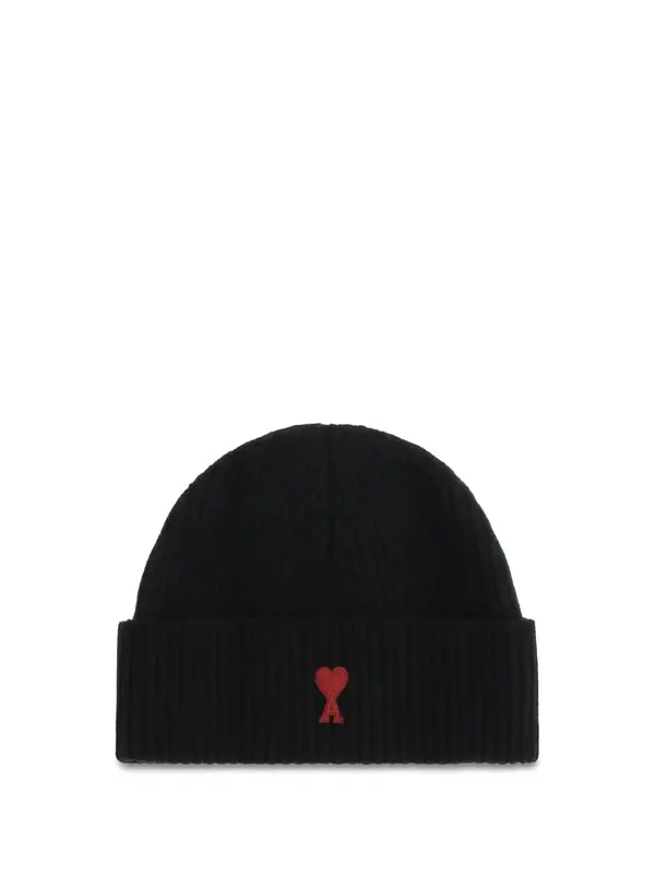 AMI Paris Quota De Coeur Wool Beanie - Black