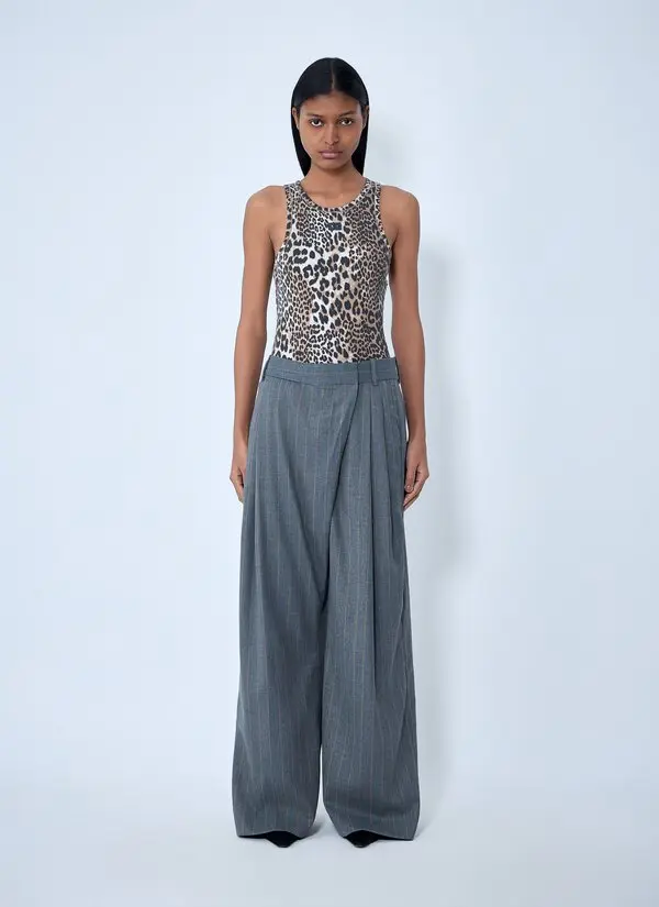 GANNI Rib Animal Print Tank Top - Brown