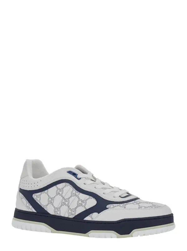 Gucci Re-web' White Sneaker Low Top With Web Tab And Gg All-over Motif In Leather - Multicolor