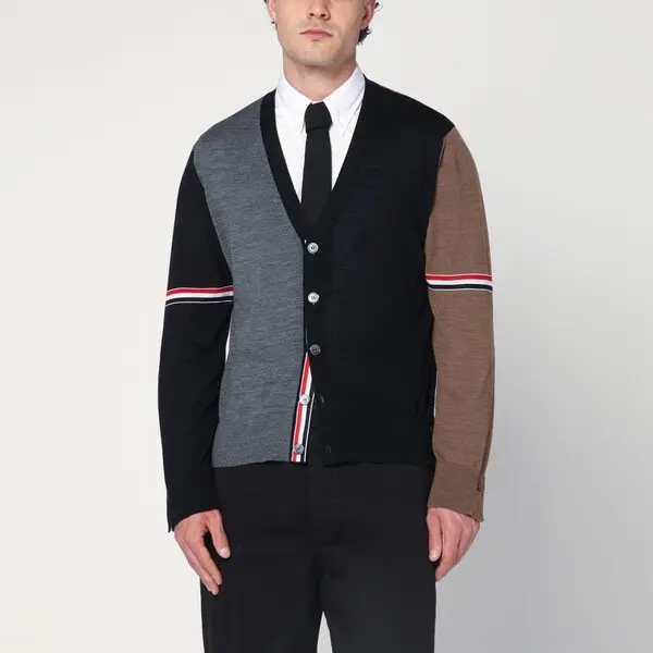 Thom Browne Navy/grey/brown Wool Cardigan
