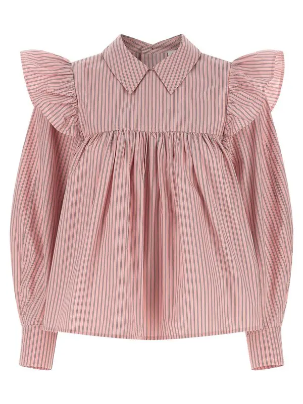 GANNI Striped Cotton Blouse - Pink