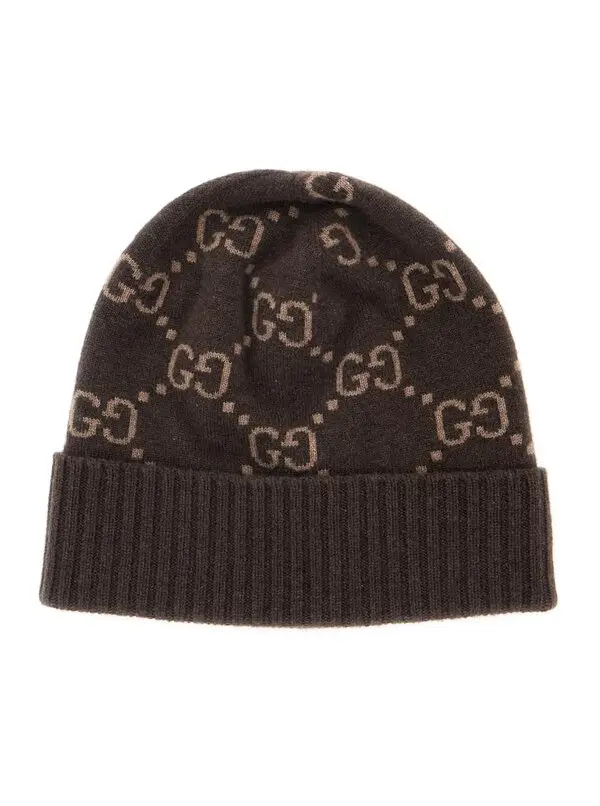 Gucci Cashmere Gg Jacquard Beanie - Brown
