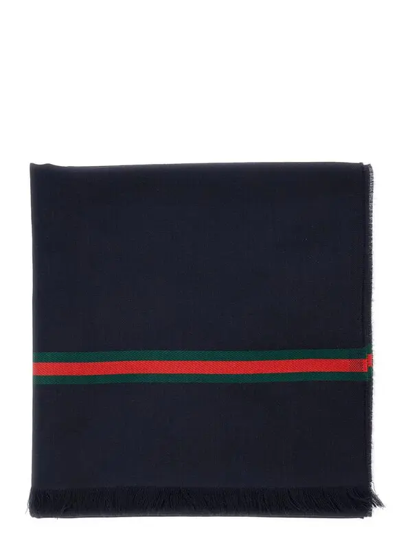 Gucci Blue Scarf With Web Detail In Silk Twill For - Multicolor