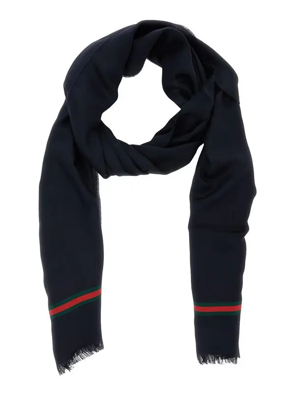 Gucci Blue Scarf With Web Detail In Silk Twill For
