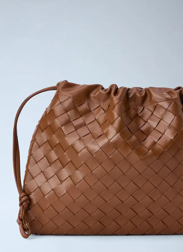 Bottega Veneta Intrecciato Woven Leather Drawstring Pouch - Brown