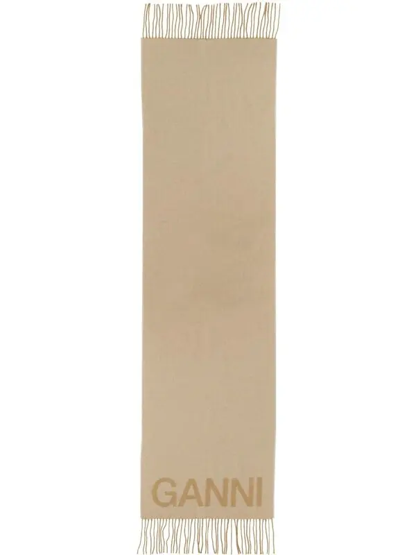 GANNI Scarf With Logo - Cream