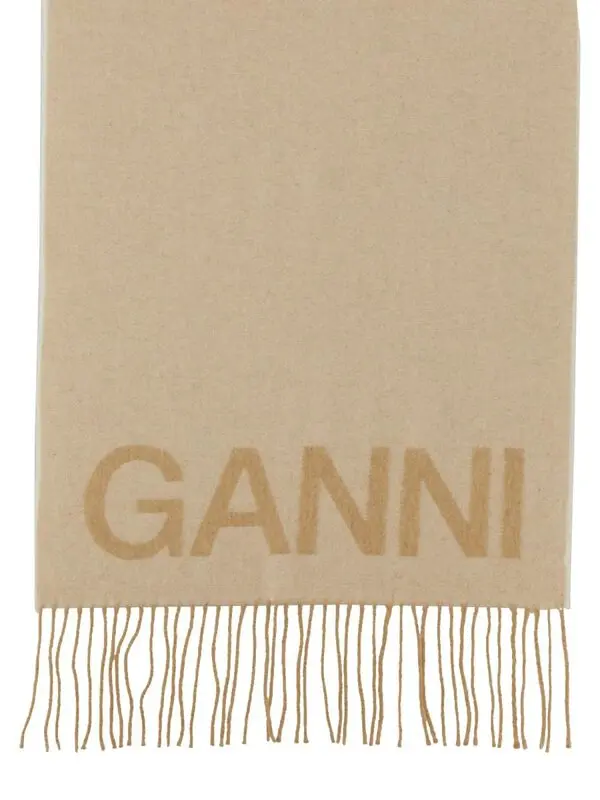 GANNI Scarf With Logo - Cream