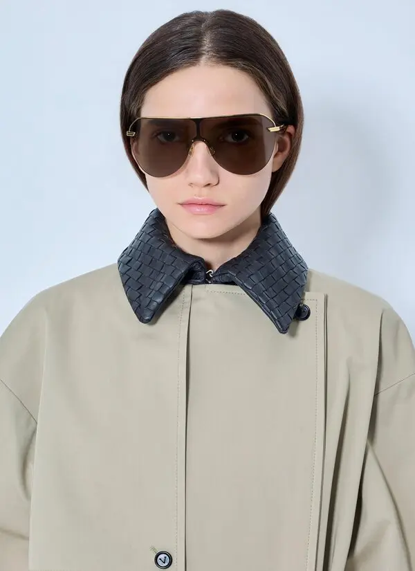 Bottega Veneta Long Ribbon Shield Sunglasses - Gold