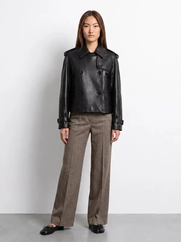 Burberry Mayfair Cropped Leather Trench Jacket - Black