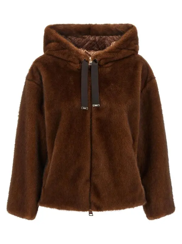 Herno Faux Fur Bomber Jacket - Brown