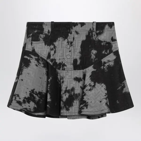 Fendi Ff Animalier Denim Skirt - Black