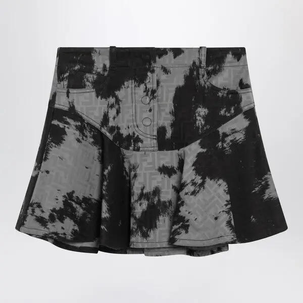 Fendi Ff Animalier Denim Skirt - Black