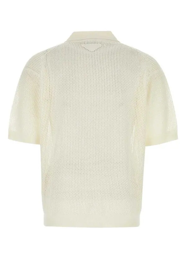 Prada Ivory Silk Blend Polo Shirt