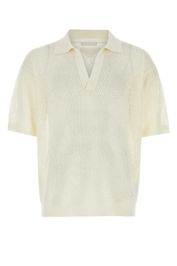 Prada Ivory Silk Blend Polo Shirt - Multicolor
