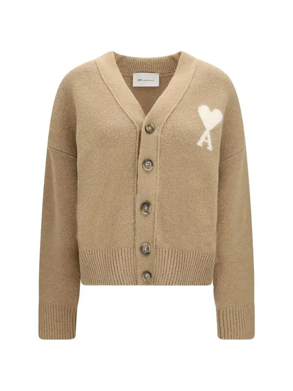 AMI Paris De Coeur Cardigan In Alpaca - Cream
