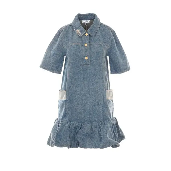 GANNI Patchwork Denim Dress - Blue