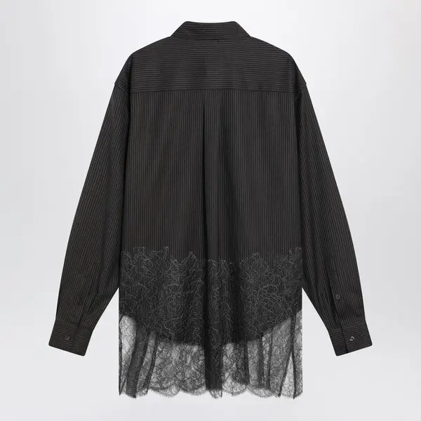 Fendi Espresso Pinstriped Wool Shirt With Lace