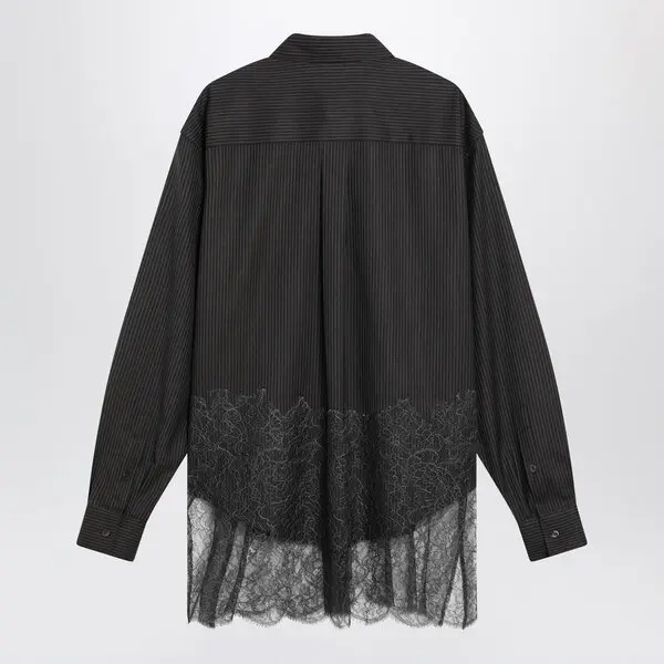 Fendi Espresso Pinstriped Wool Shirt With Lace - Brown