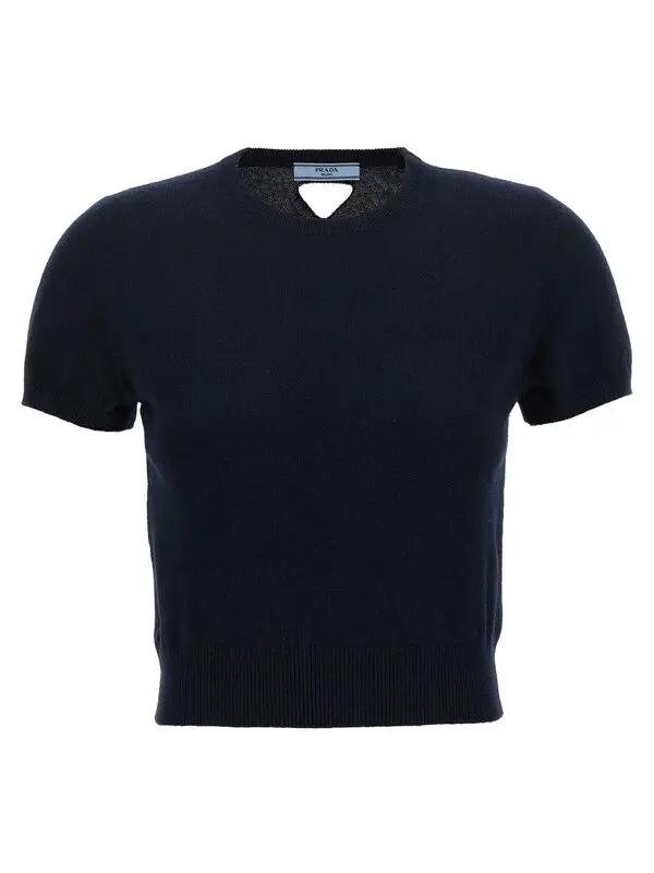 Prada Cashmere Cut-out Logo Sweater - Blue