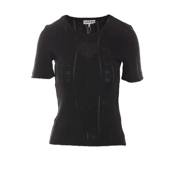 GANNI Compact Pointelle T-shirt - Black