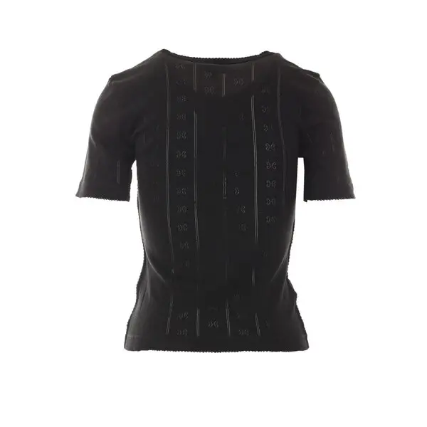 GANNI Compact Pointelle T-shirt - Black