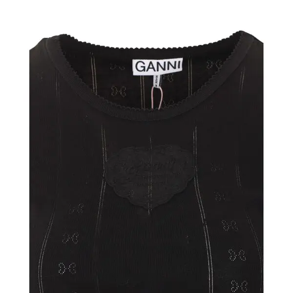 GANNI Compact Pointelle T-shirt - Black