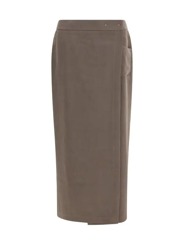 Giorgio Armani Silk And Wool Wrap Long Skirt - Brown