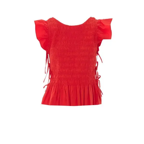 GANNI Smocked Cotton Top