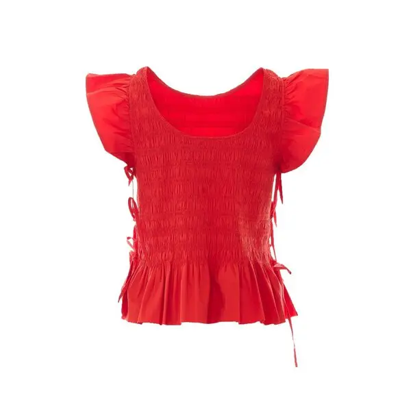 GANNI Smocked Cotton Top