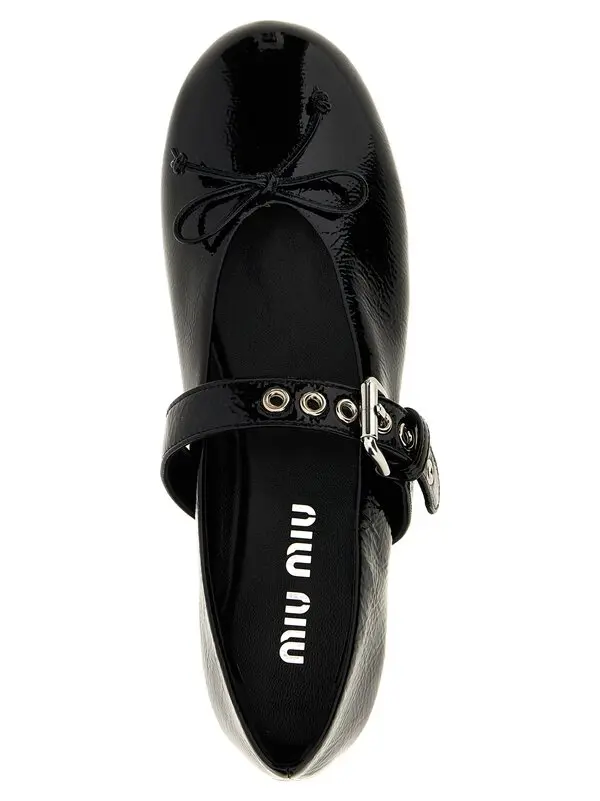Miu Miu Buckle And Bow Ballet Flats