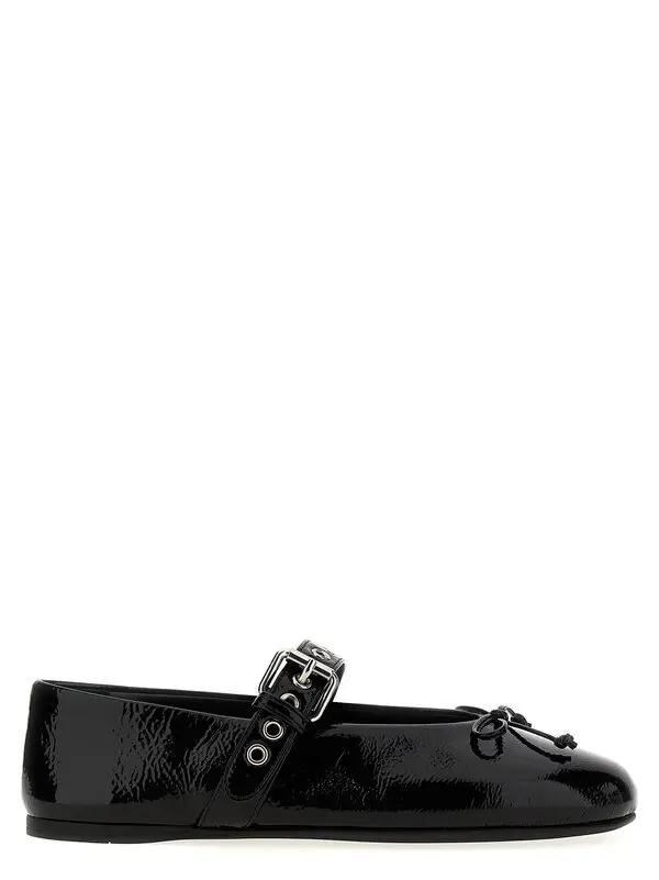Miu Miu Buckle And Bow Ballet Flats - Black